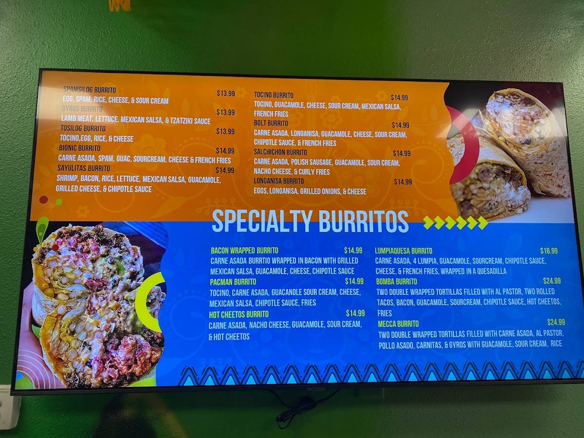 Menu at Sayulitas restaurant, Las Vegas