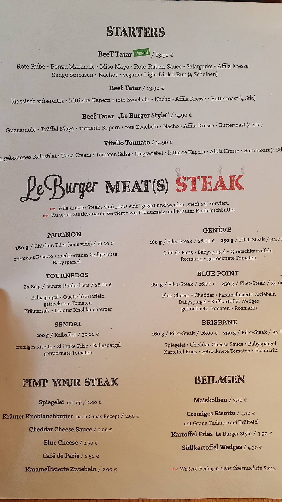 Speisekarte von Le Burger Klagenfurt restaurant, Klagenfurt am Wörthersee