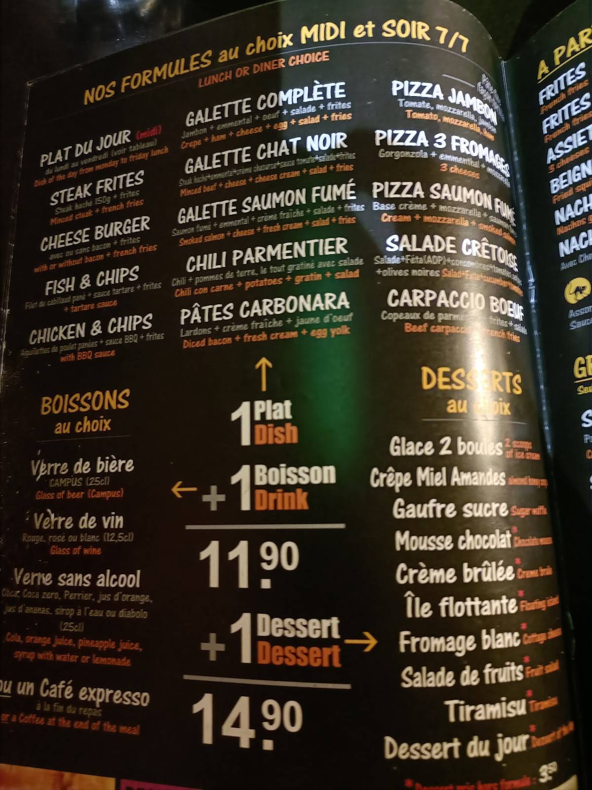 Menu au Le Chat Noir restaurant à viande, Troyes