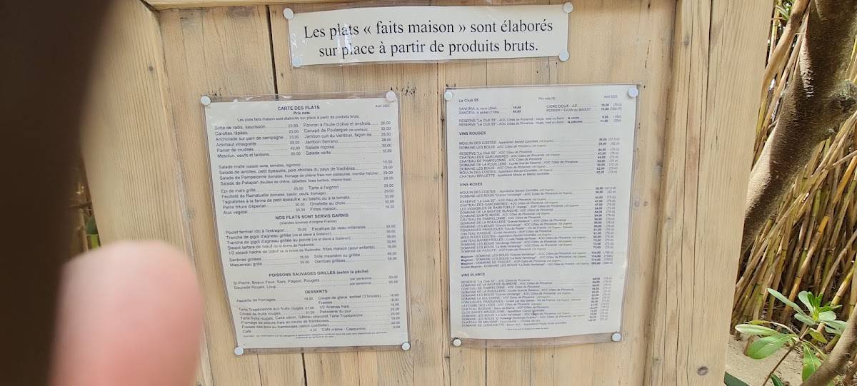 Menu at Le Club 55, Ramatuelle