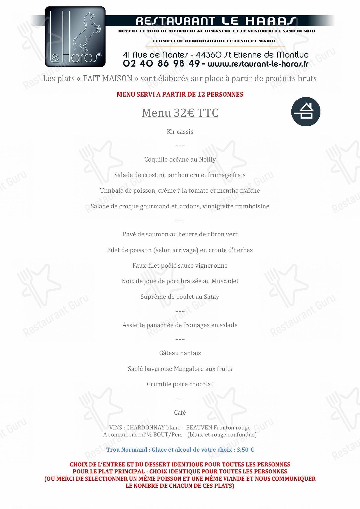 Menu au Restaurant Le Haras, Saint-Étienne-de-Montluc