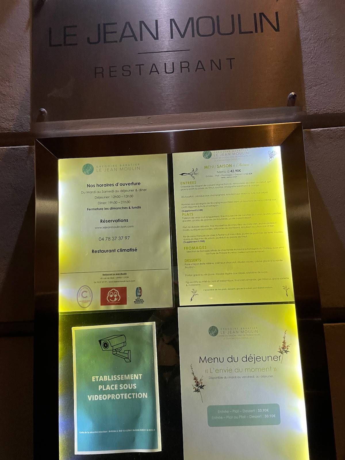 Menu au Le Jean Moulin restaurant, Lyon