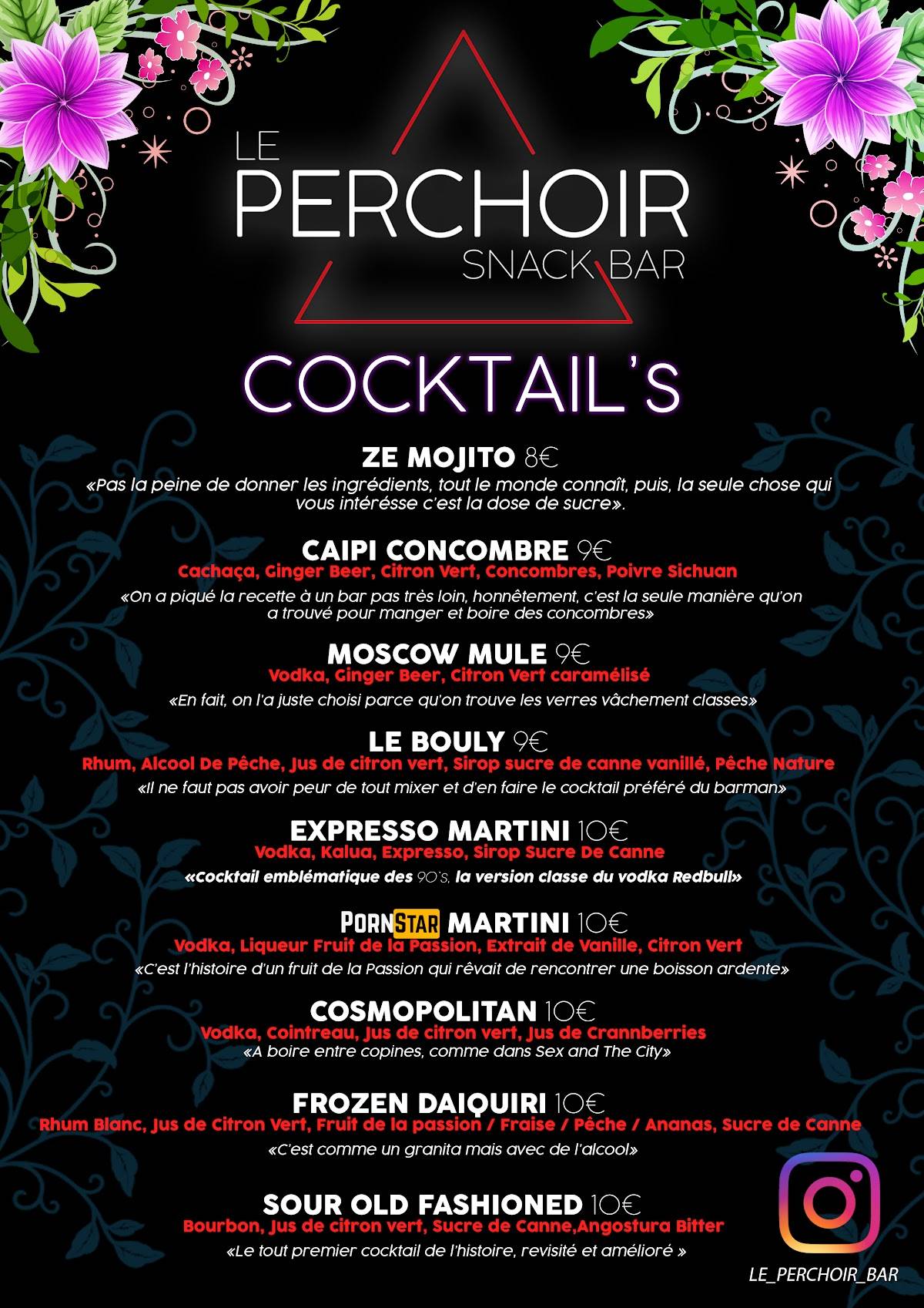 Menu au Le Perchoir Snack Bar, Ury
