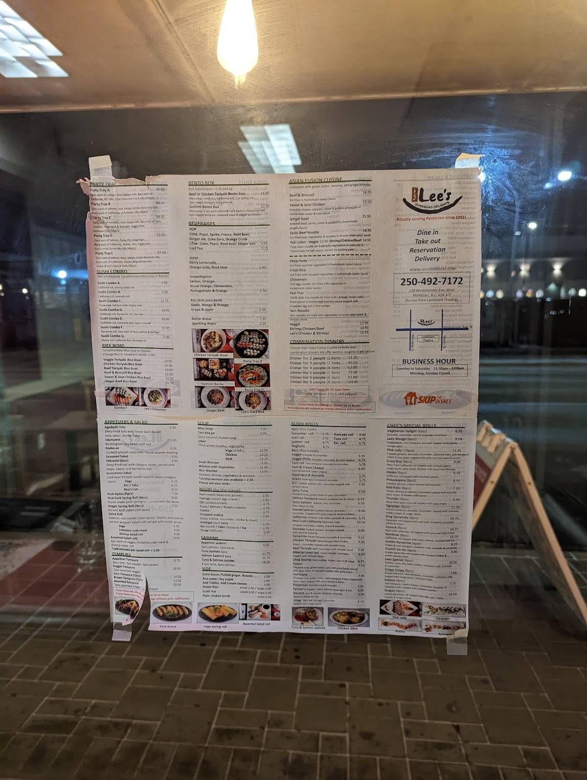 Menu at Lee's Overseas Restaurant, Penticton