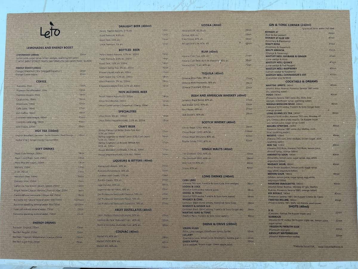 Speisekarte von Leto Restaurant, Olimp