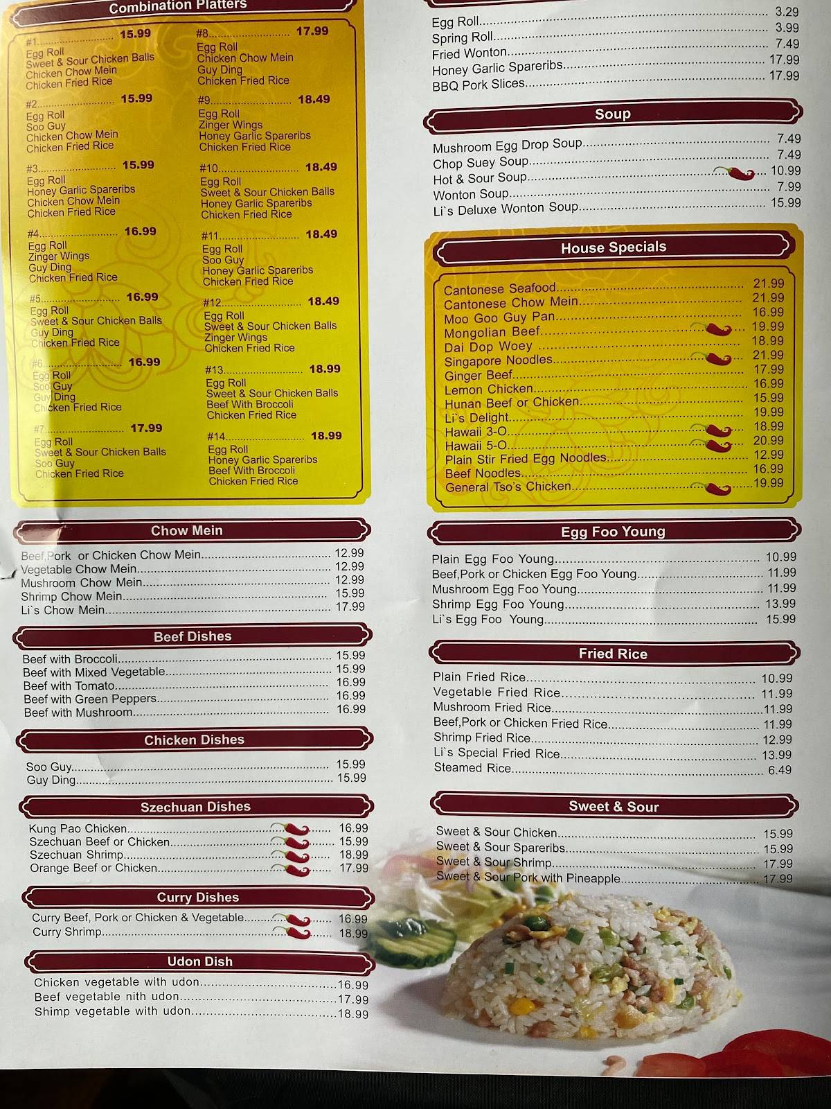 Menu at Li's Restaurant, Lewisporte