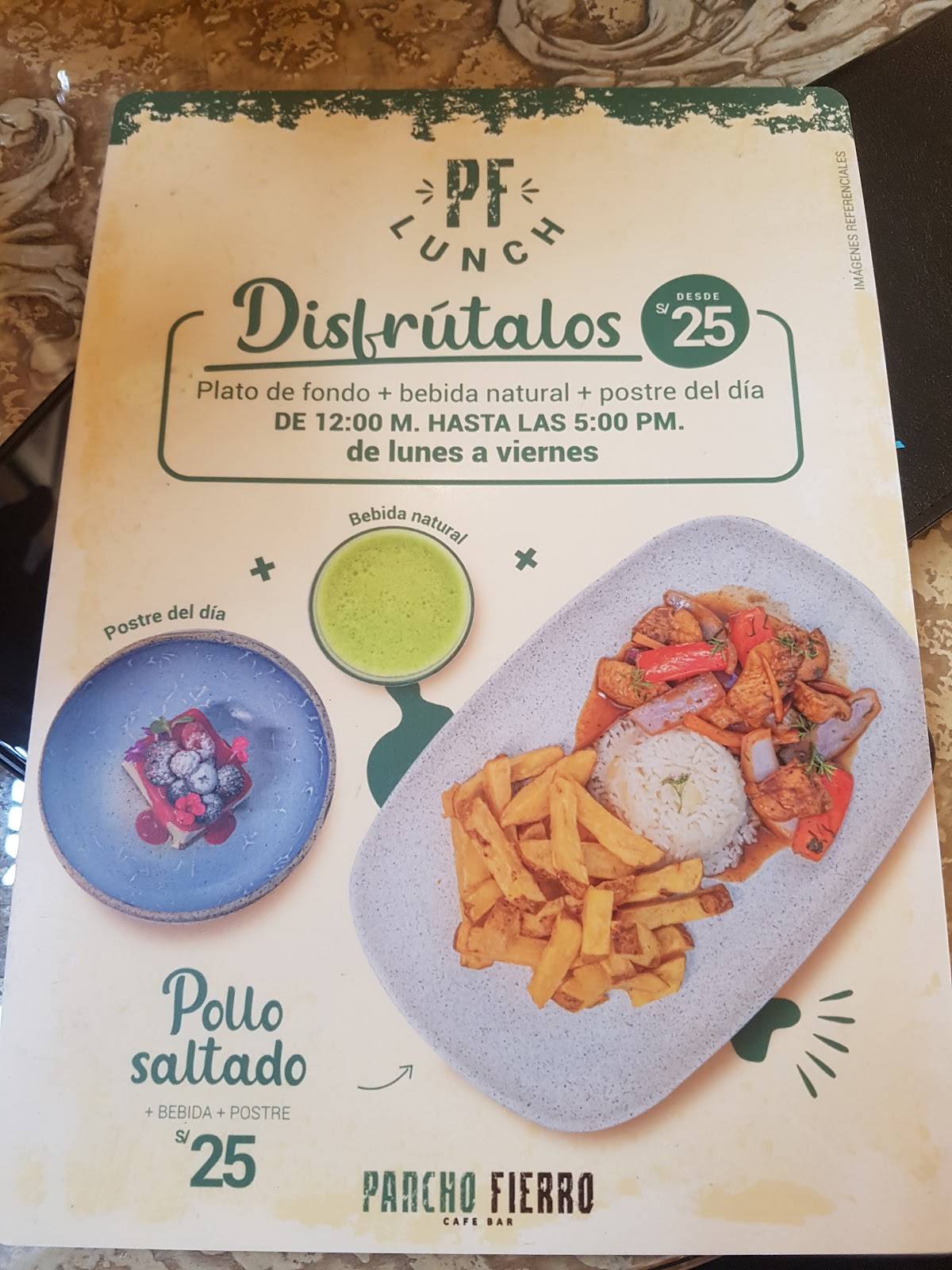 Carta de Pancho Fierro Café Bar, Lima, Jirón de la Unión 1066
