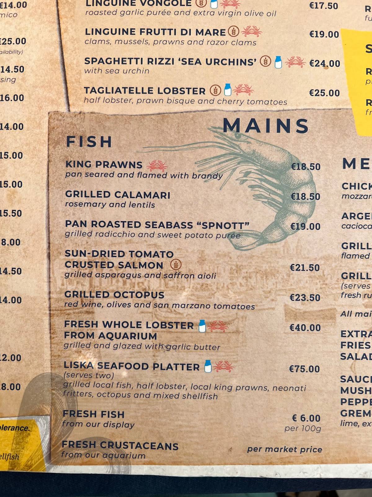 Menu au Liska Restaurant, Marsaxlokk