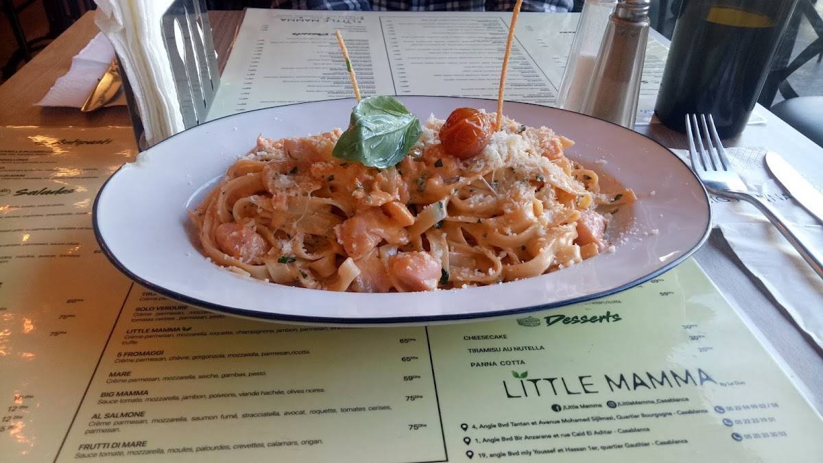 Menu au Little Mamma restaurant, Casablanca, Rue Kaid al Achtar