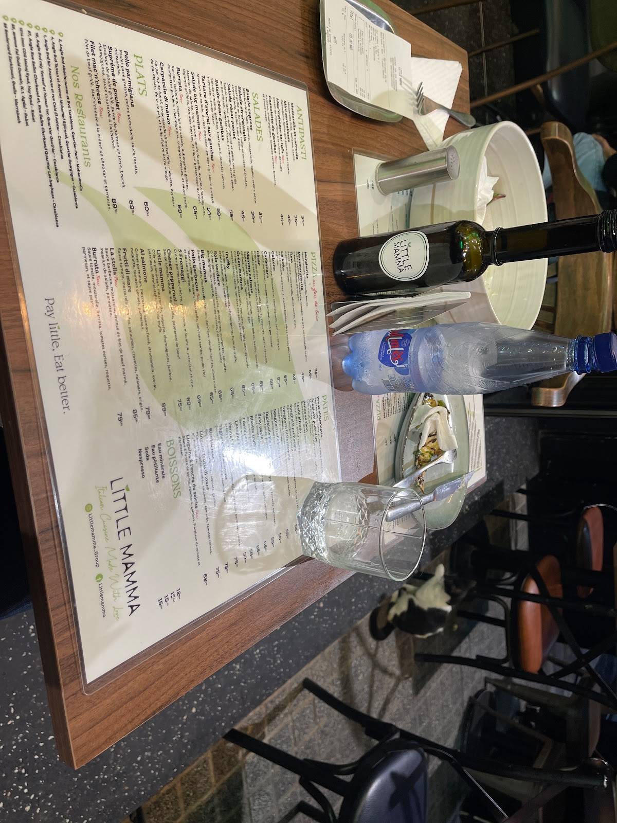 Menu au Little Mamma restaurant, Casablanca, Rue Kaid al Achtar