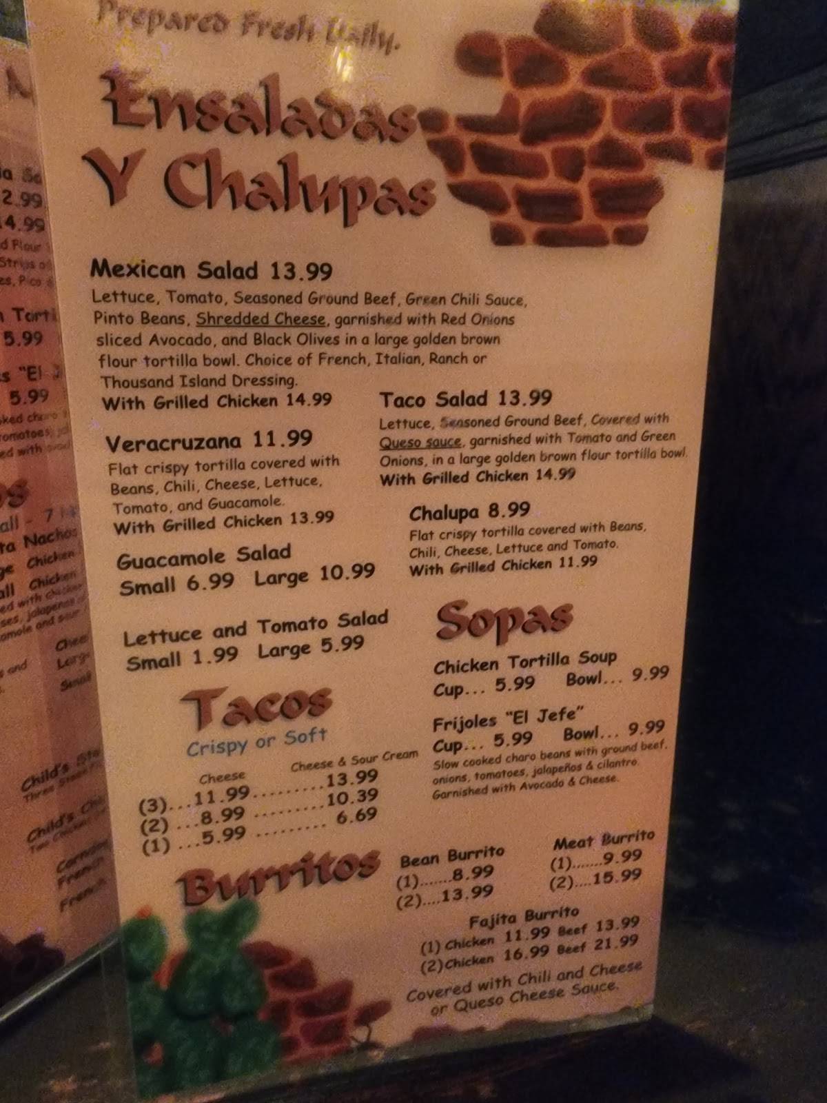 Menu at Little Mexico restaurant, Palestine, W Oak St