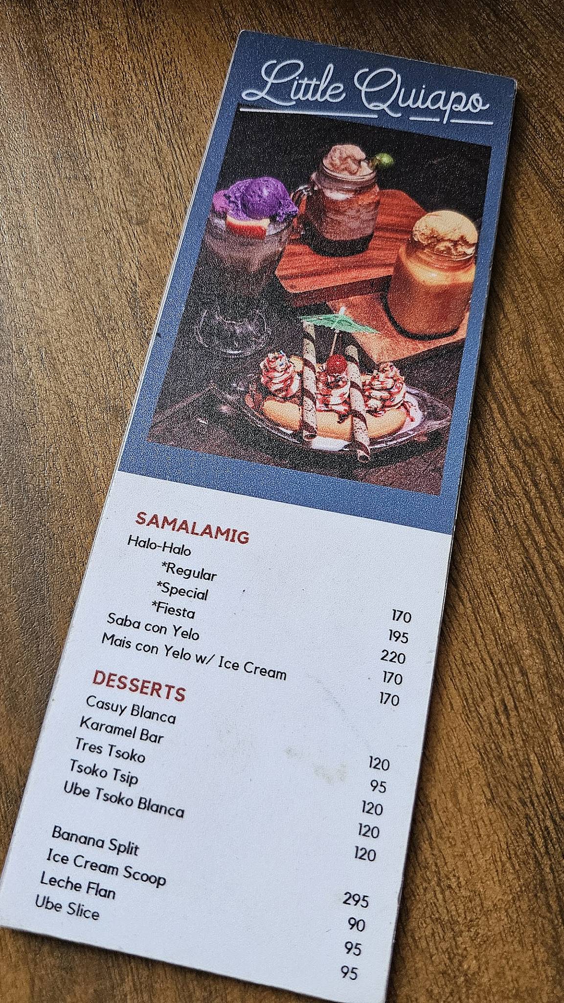 Menu at Little Quiapo desserts, Quezon City