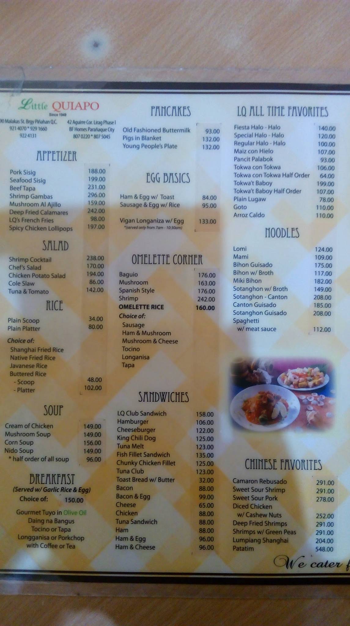 Menu at Little Quiapo desserts, Quezon City