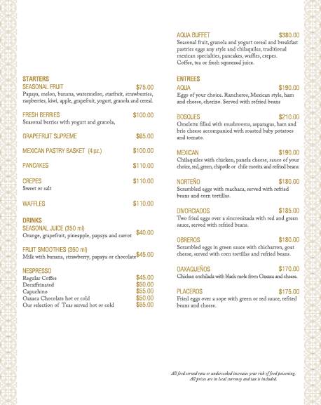 Menu at Live Seasonal Kitchen restaurant, Mexico City
