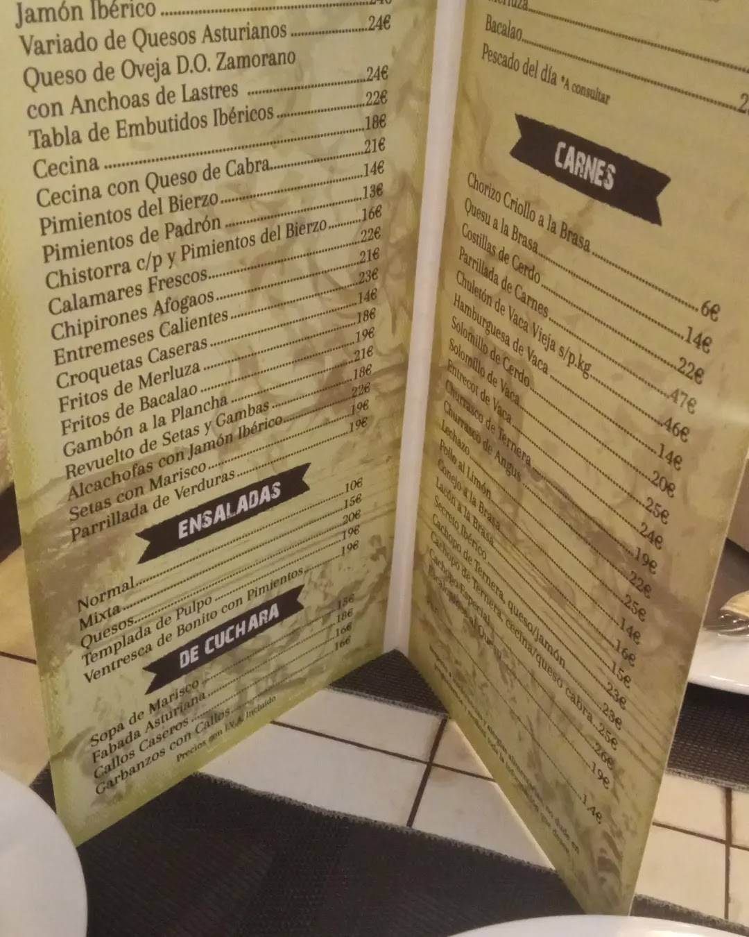 Carta del restaurante Llagar La Llobera, Madrid