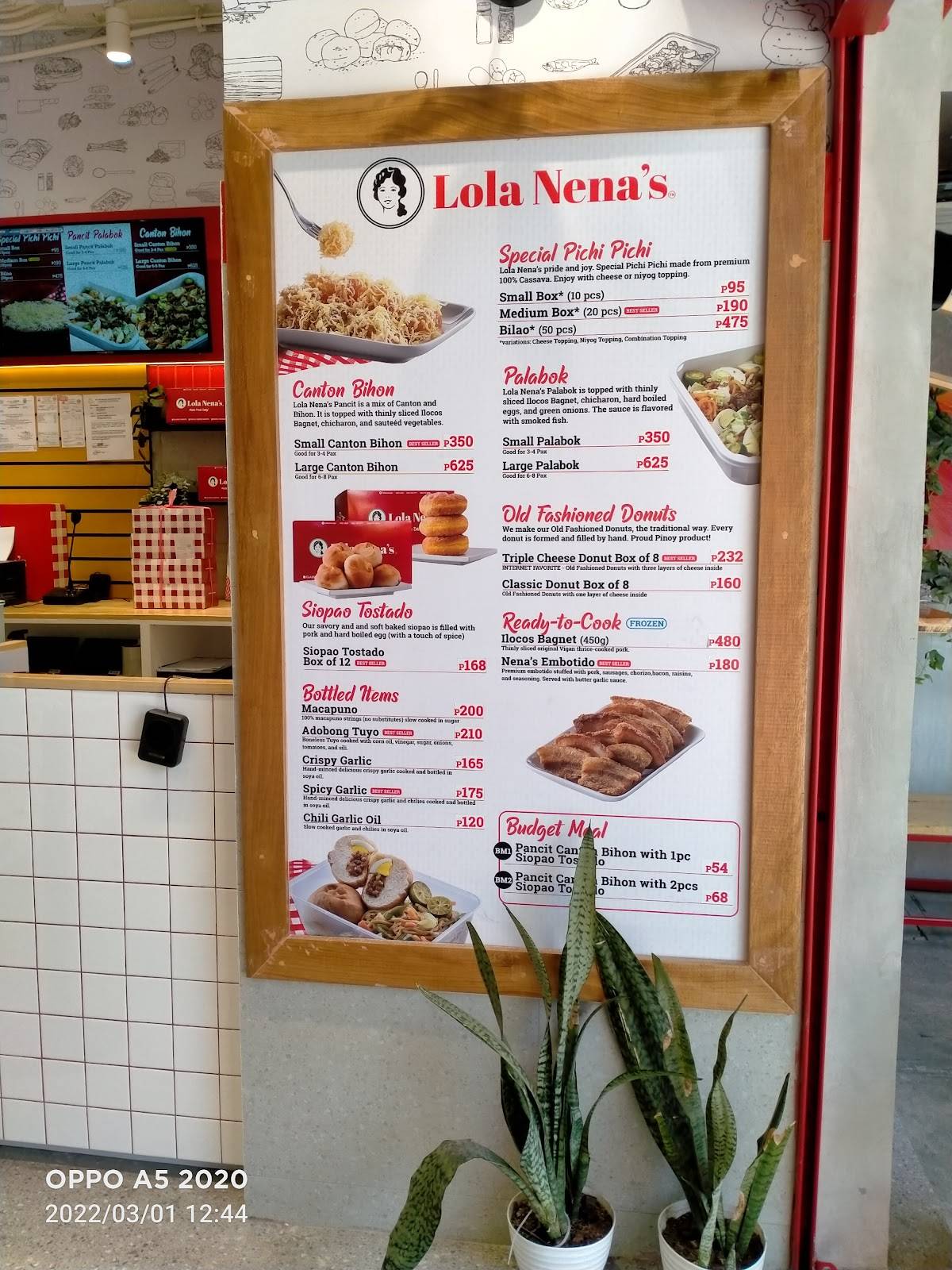 Menu at Lola Nena's restaurant, Makati