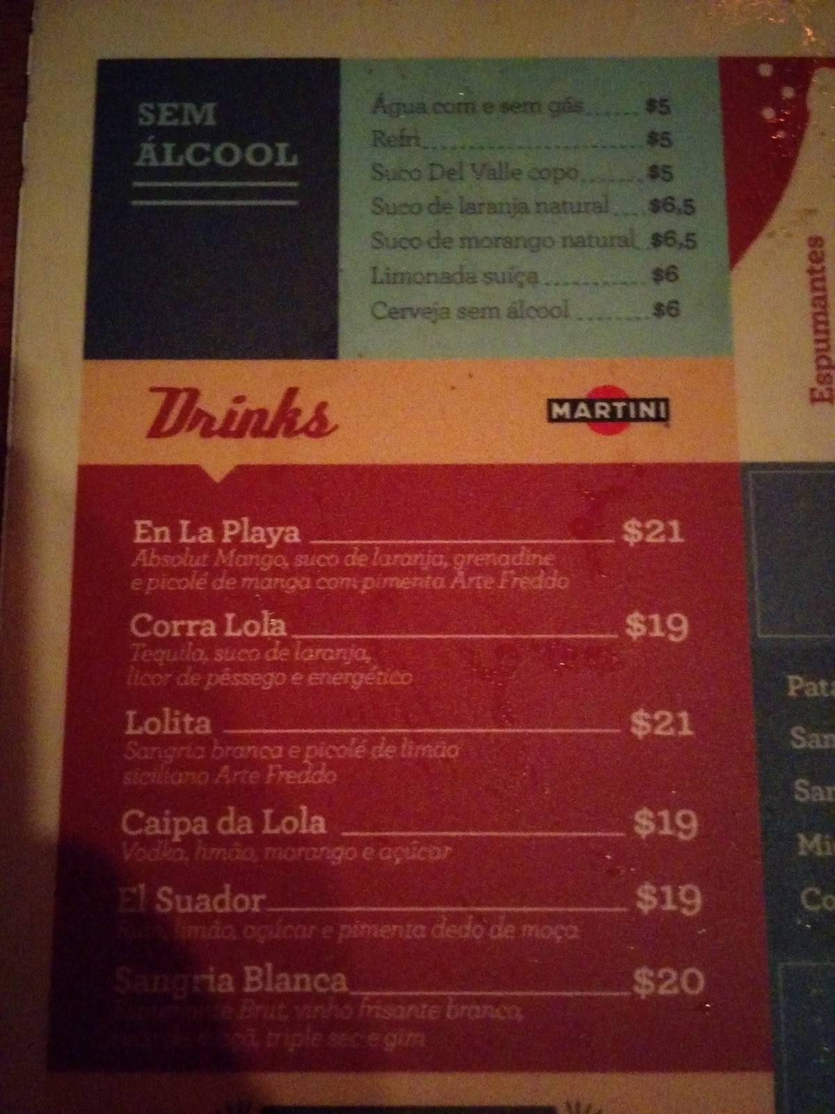 Menu em Lola Bar CCMQ, Porto Alegre