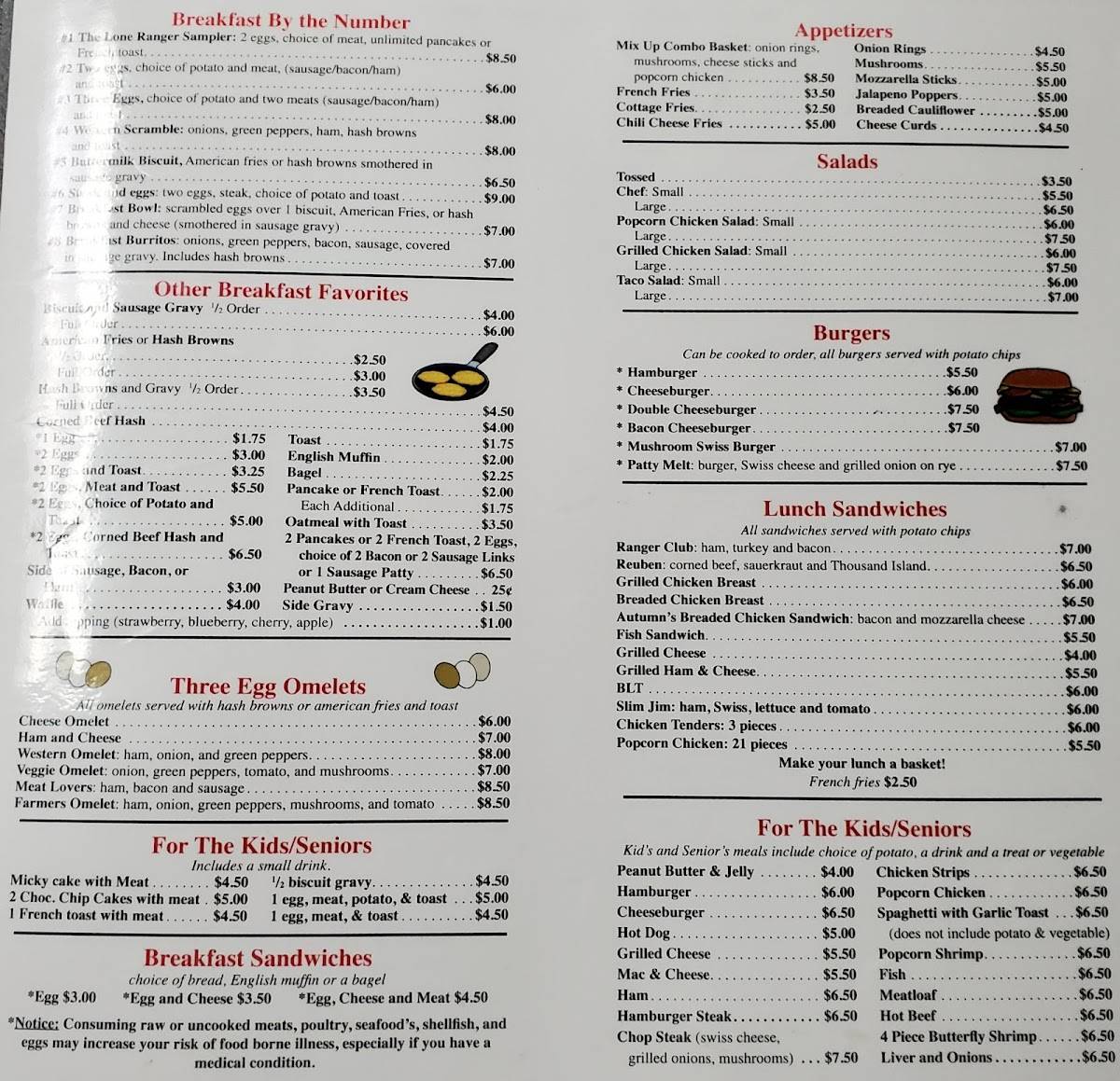 Menu at Lone Ranger Cafe, Reading