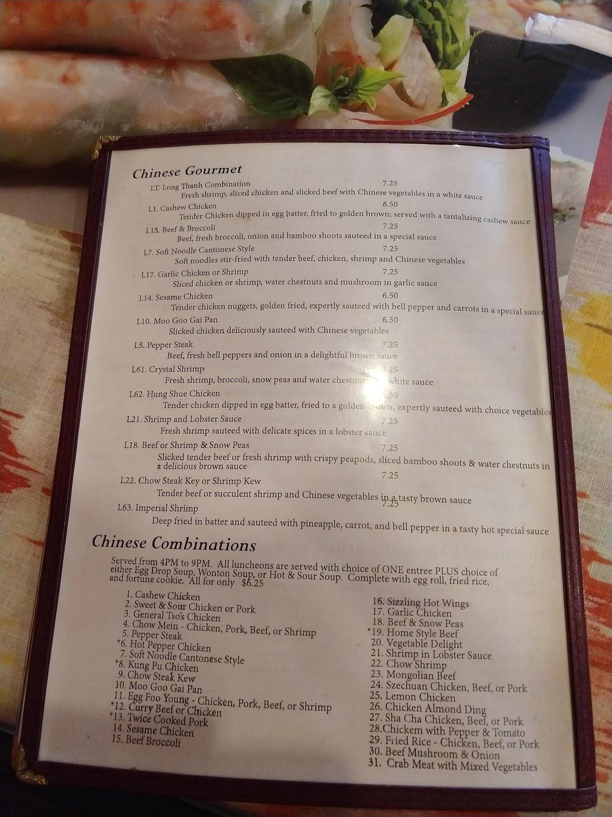Menu at Long Thanh Restaurant, Indianapolis