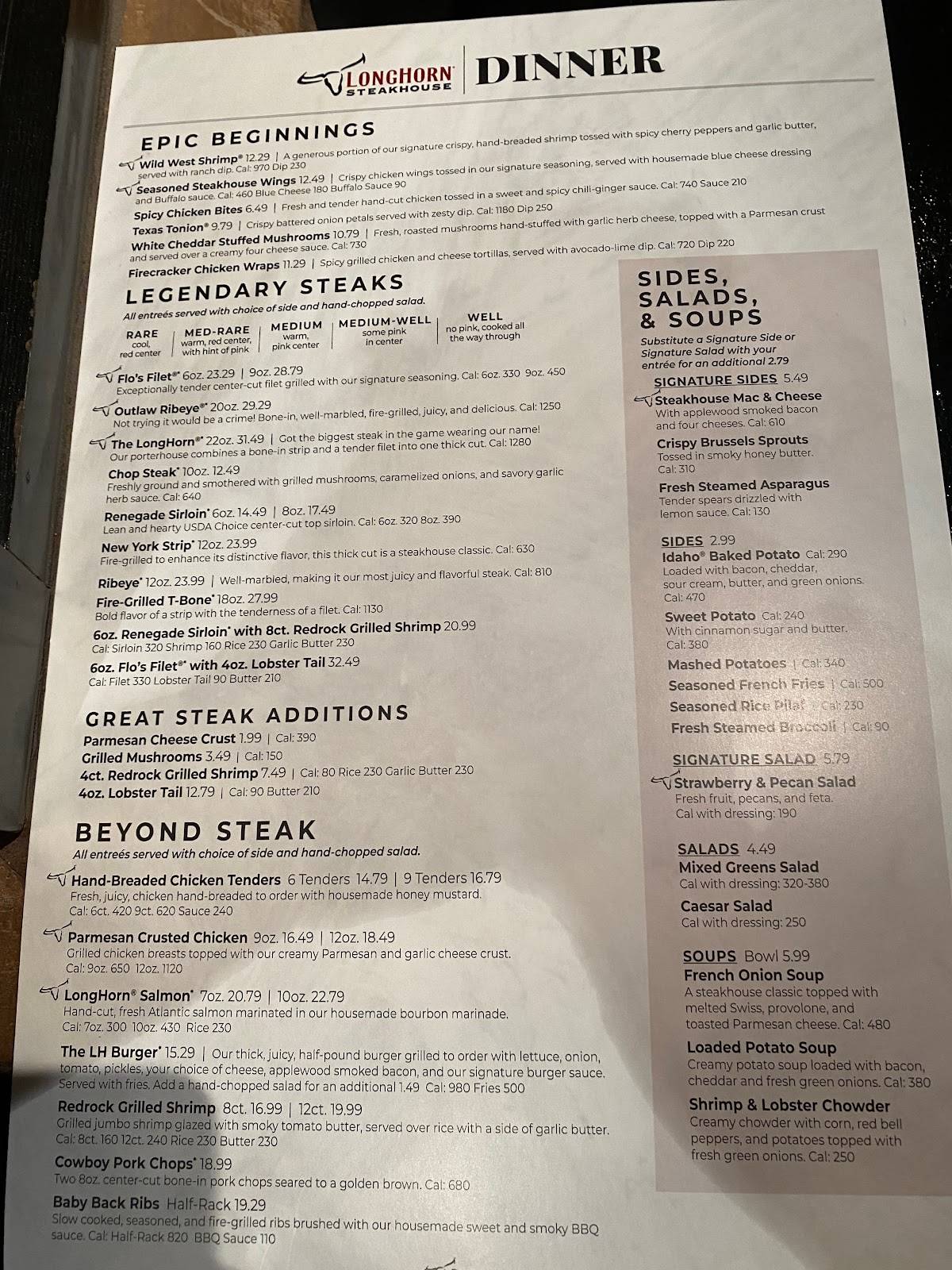 Menu at LongHorn Steakhouse, Columbus, N Hamilton Rd