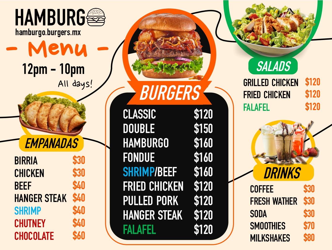 Menu at Hamburg restaurant, Puerto Vallarta