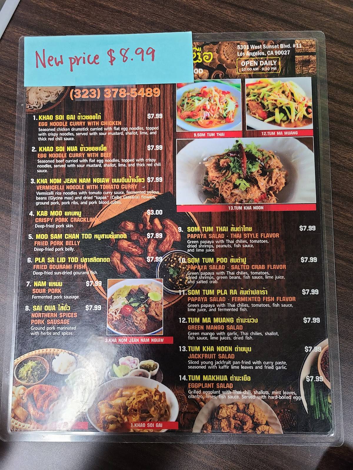 Menu at Amphai Northern Thai Food Club, Los Angeles