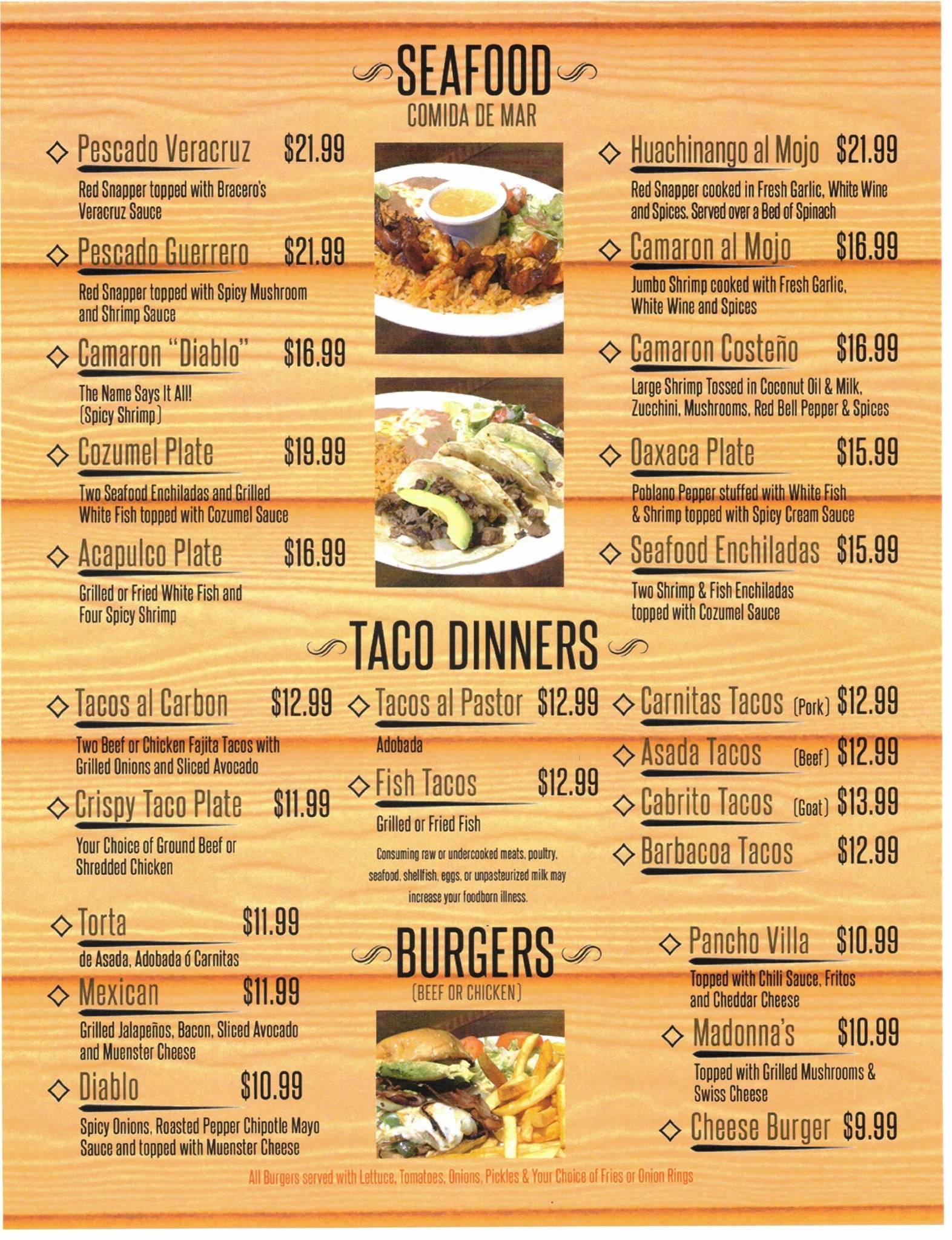 Menu at Los Braceros restaurant, Amarillo, Bell St
