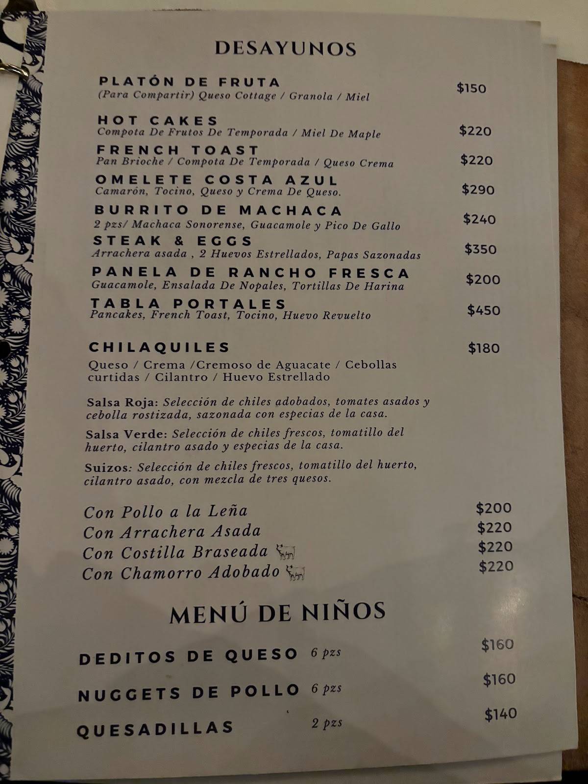 Menu at Los Portales de García restaurant, Campeche