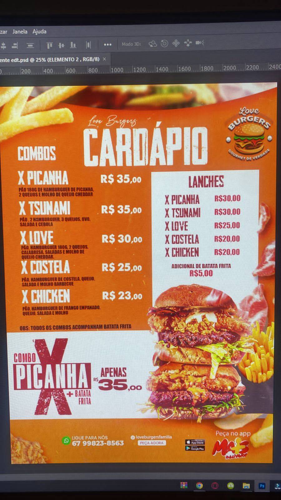 Menu at Love burgers restaurant, São Gabriel do Oeste