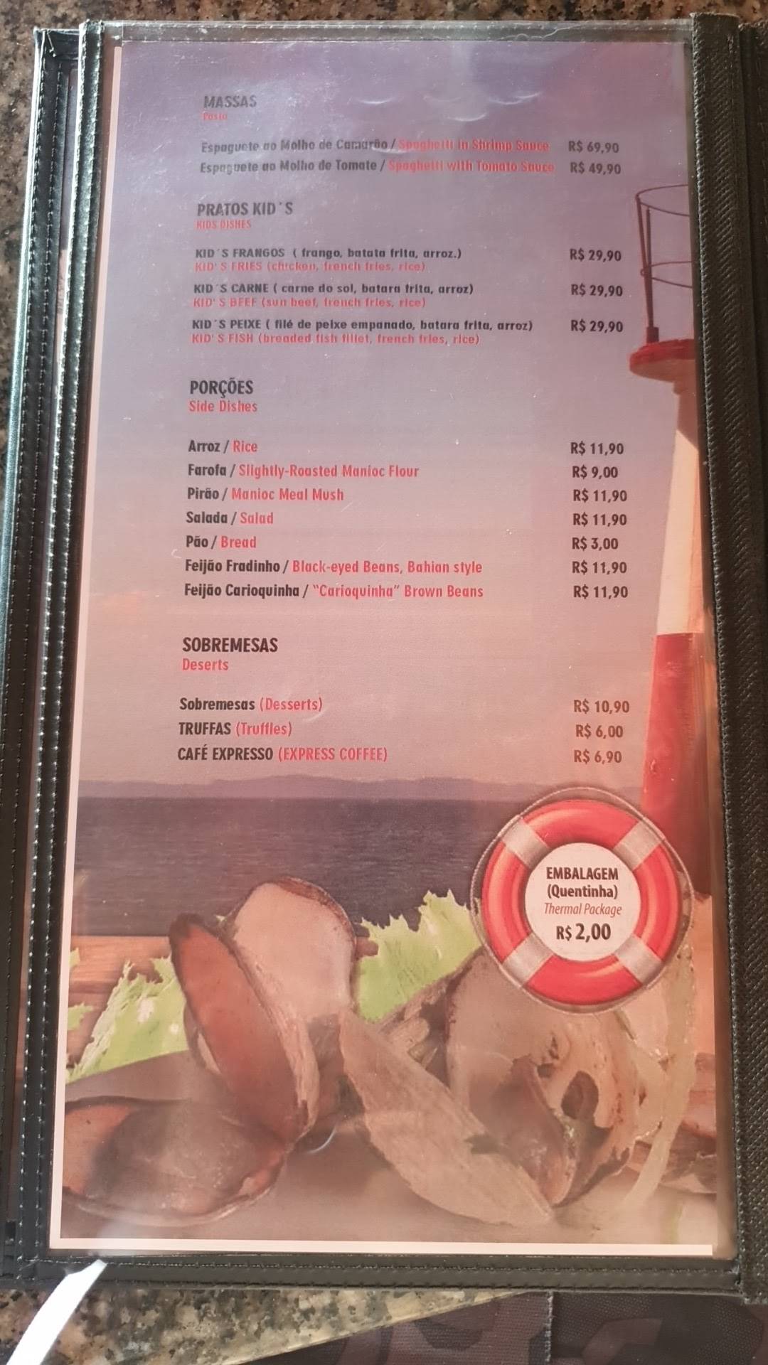 Menu em Bar Recanto da Lua Cheia, Salvador