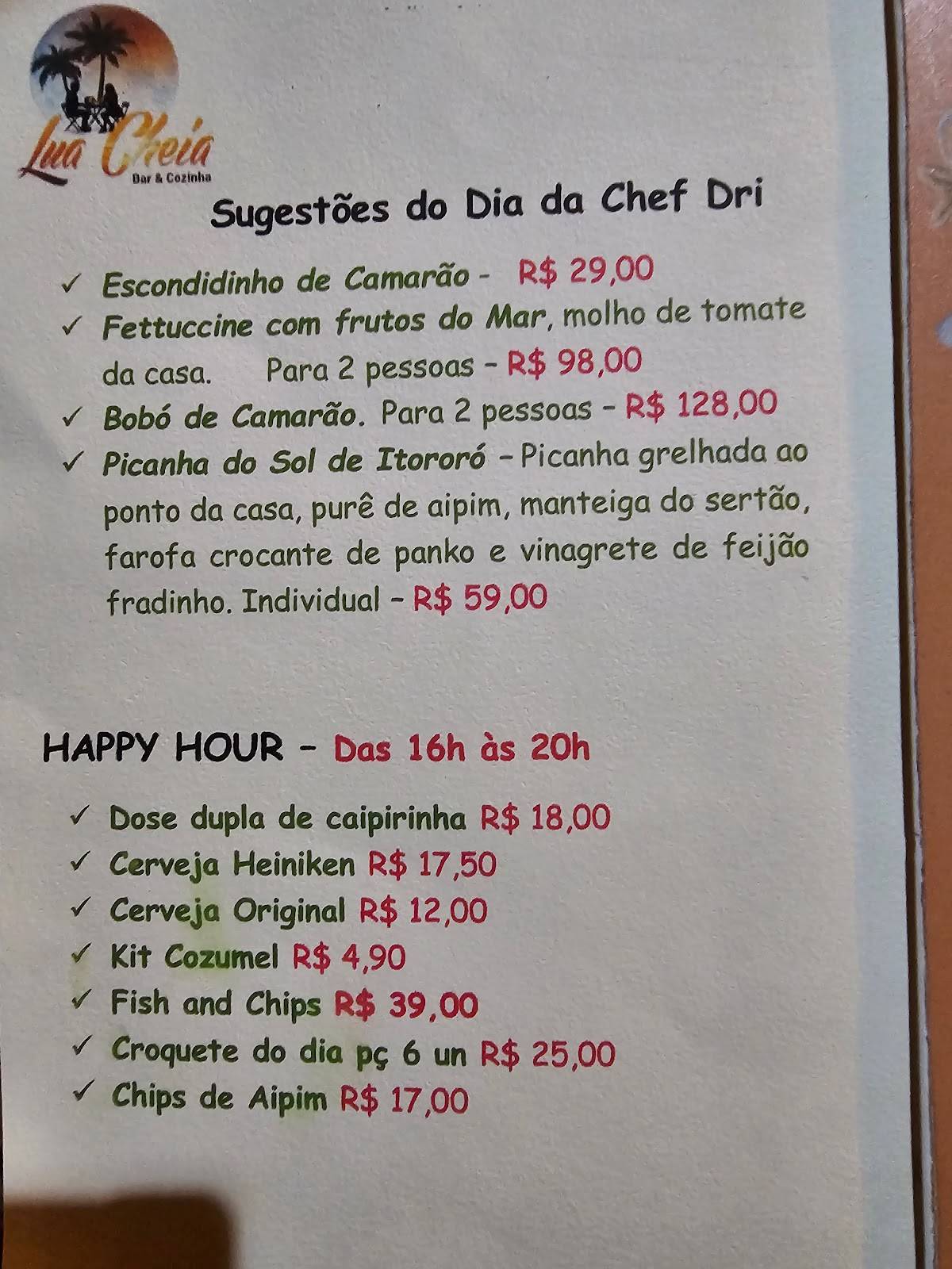 Menu em Lua Cheia Bar & Cozinha, Itacaré