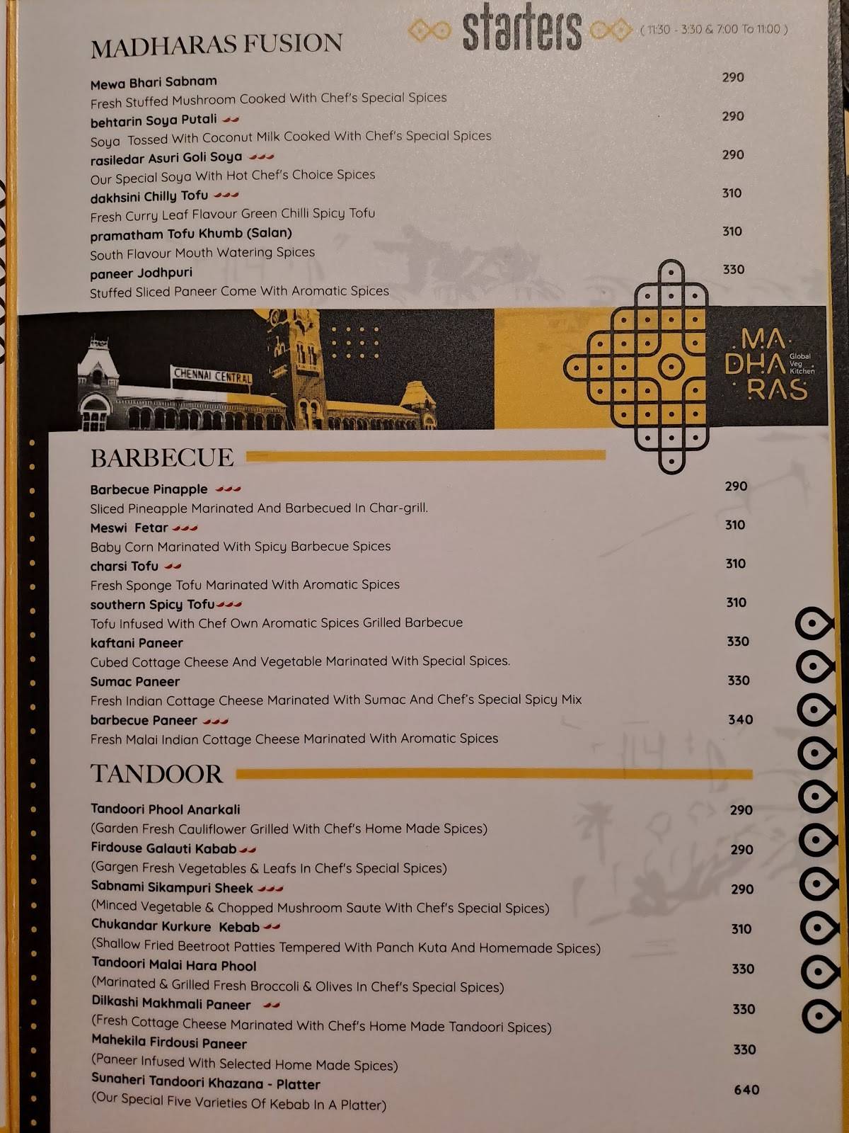 Menu at MADHARAS - Global Veg Kitchen, Chennai
