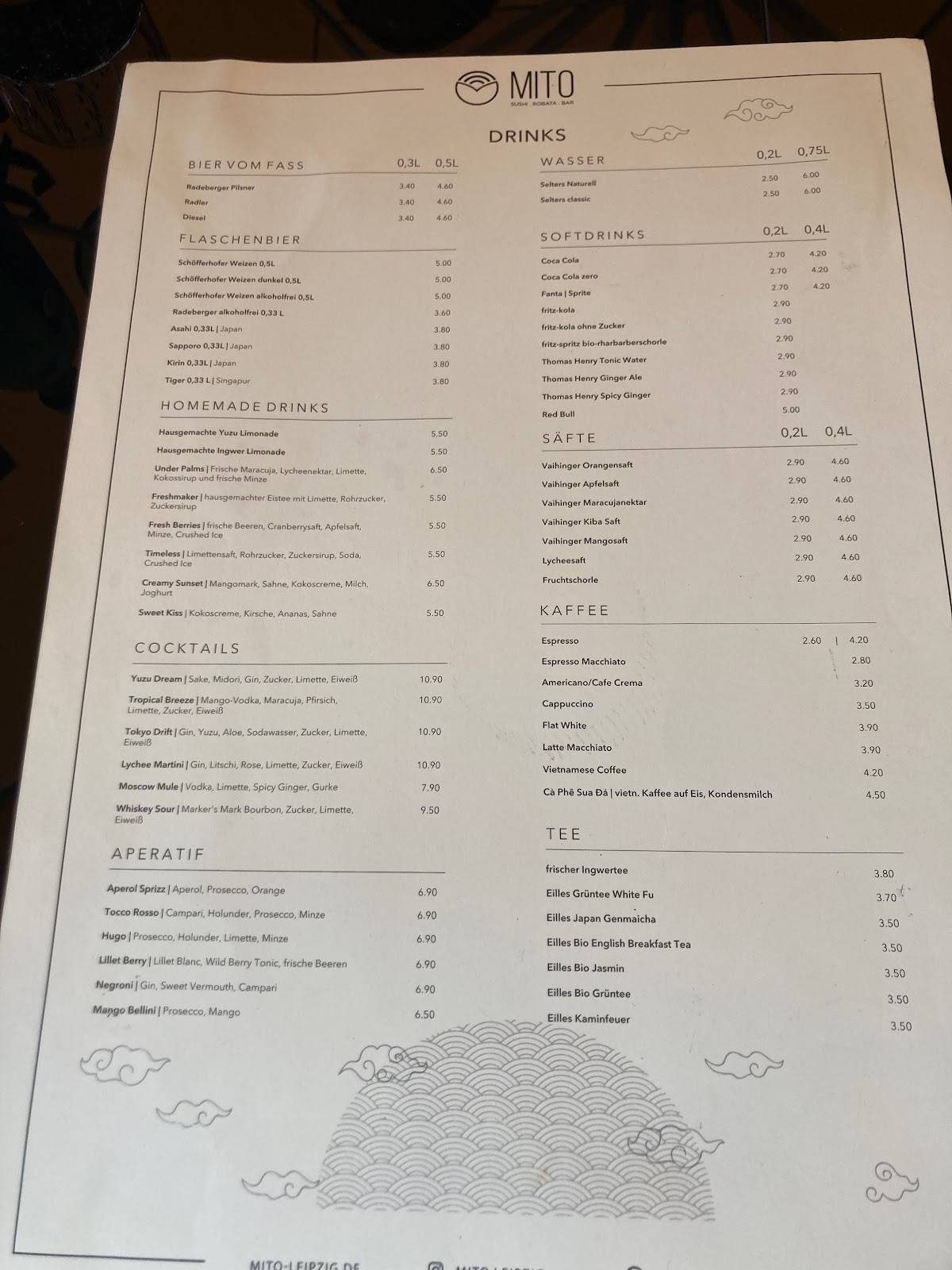 Speisekarte von MITO Restaurant, Leipzig