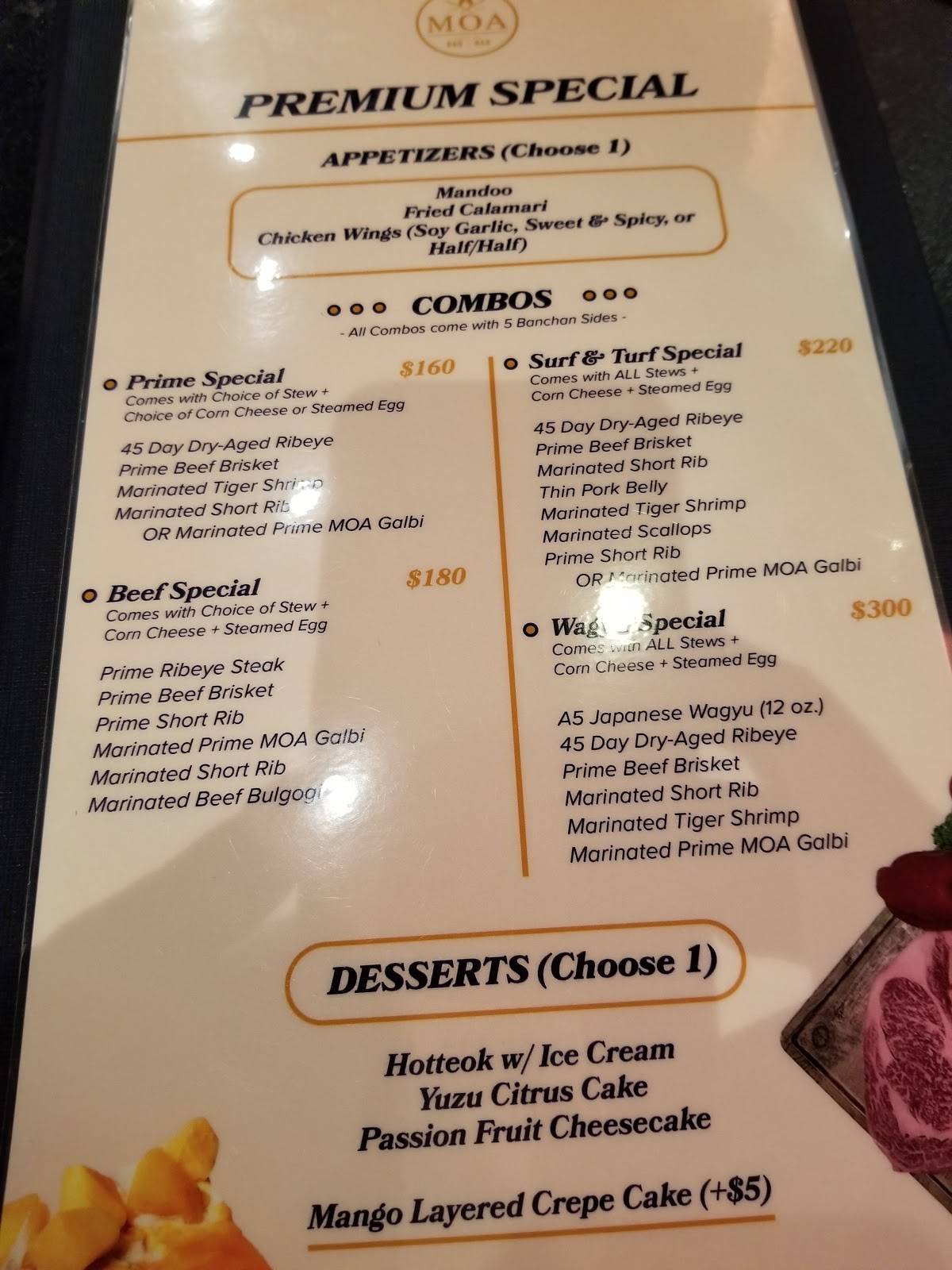 Menu at MOA Korean BBQ & Bar - Charlotte, Charlotte