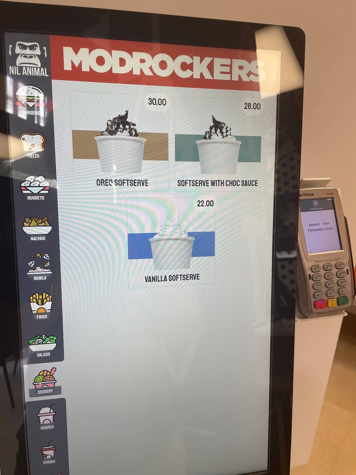 Menu at MODBURGER restaurant, Johannesburg