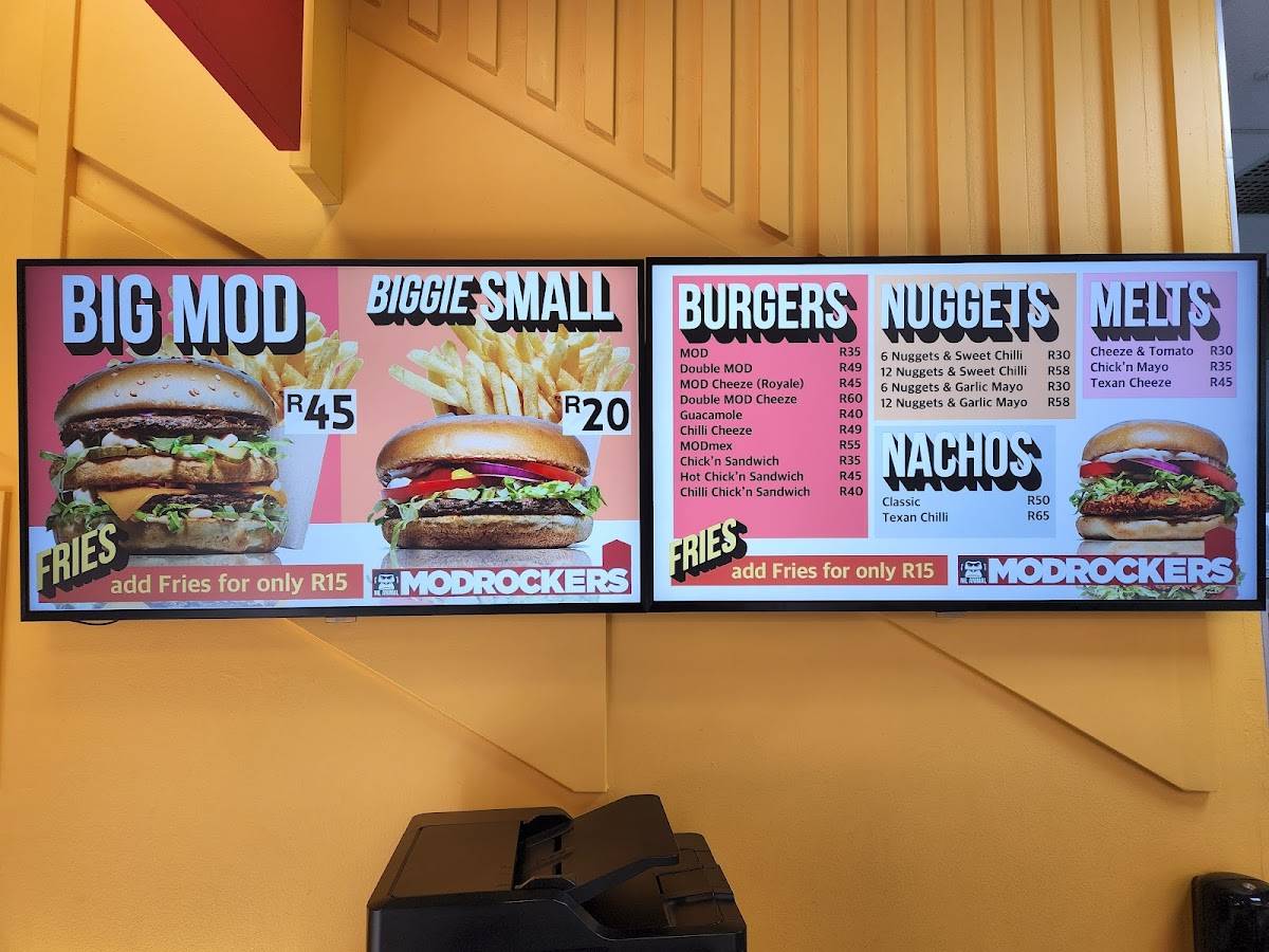 Menu at MODBURGER restaurant, Johannesburg