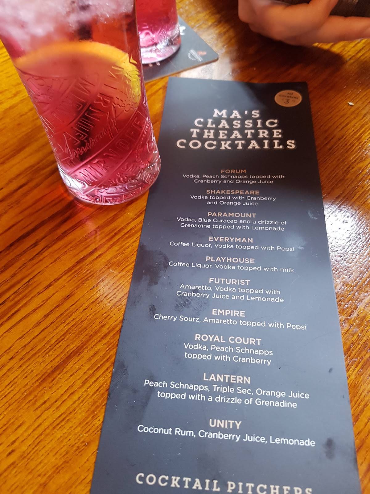 Menu at Ma Egerton's Stage Door pub & bar, Liverpool