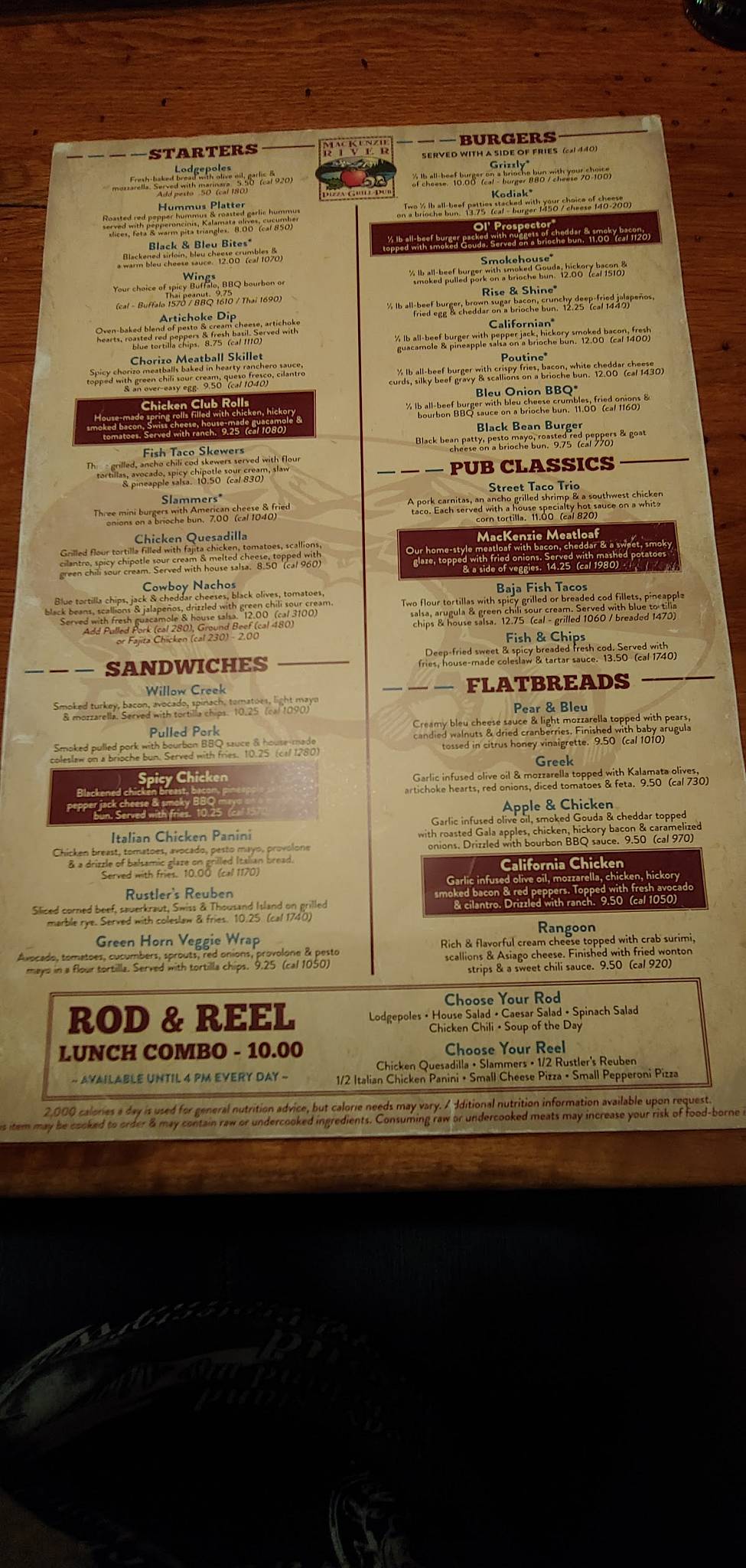 Menu at MacKenzie River Pizza, Grill & Pub, Rapid City