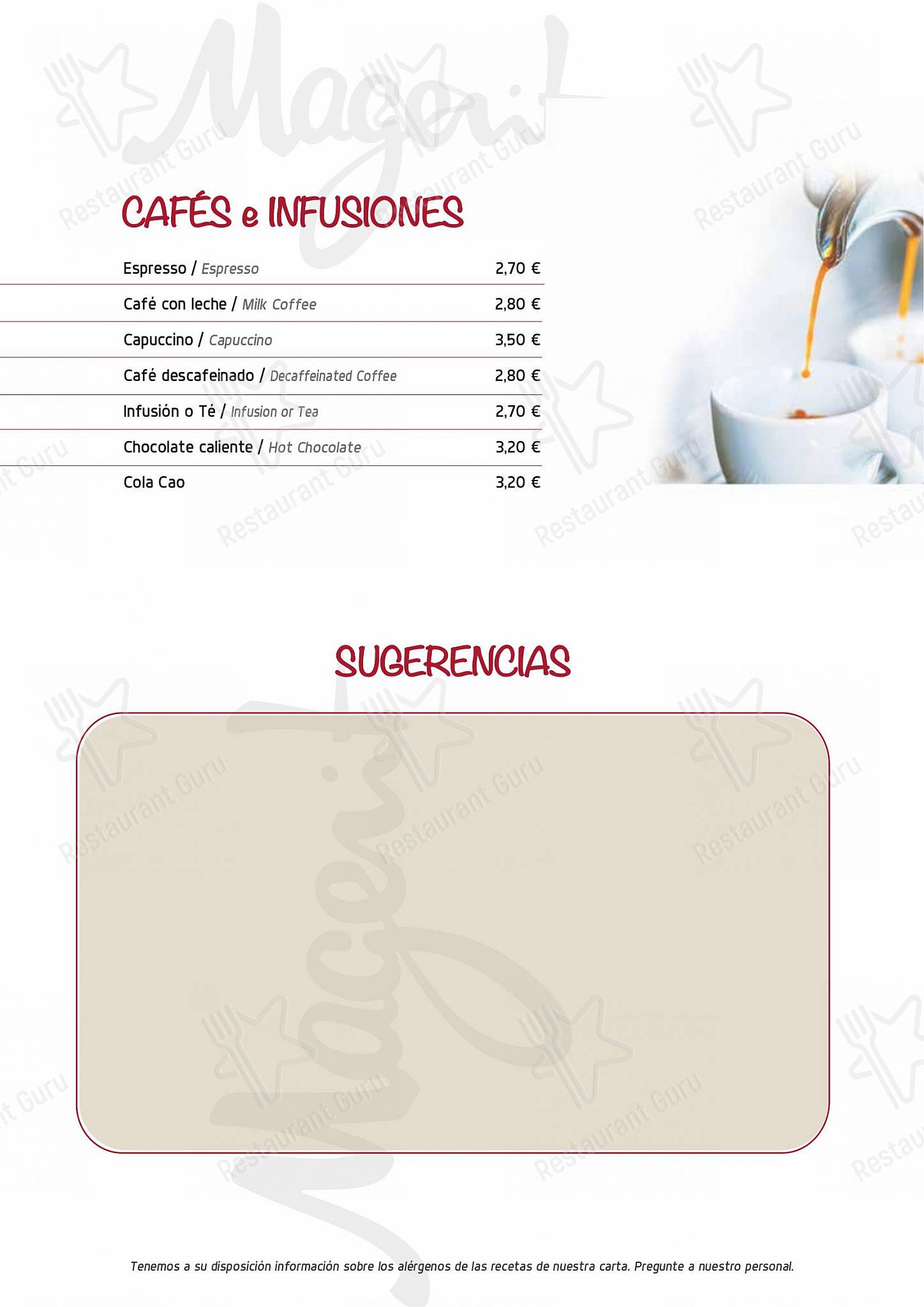 Carta de Cafetería Magerit, Madrid, Pl. Mayor