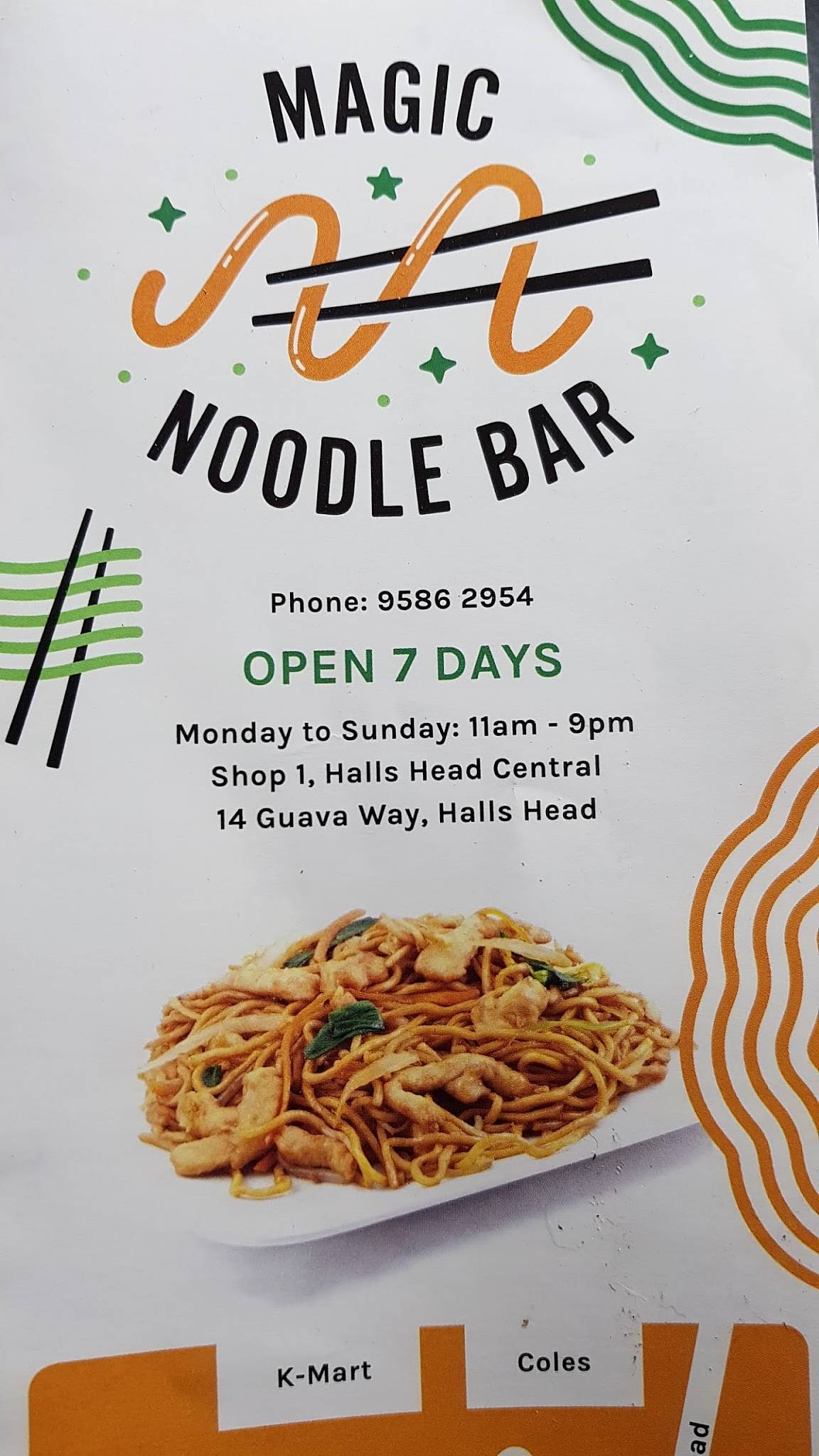 Menu at Magic Noodle Bar, South Yunderup