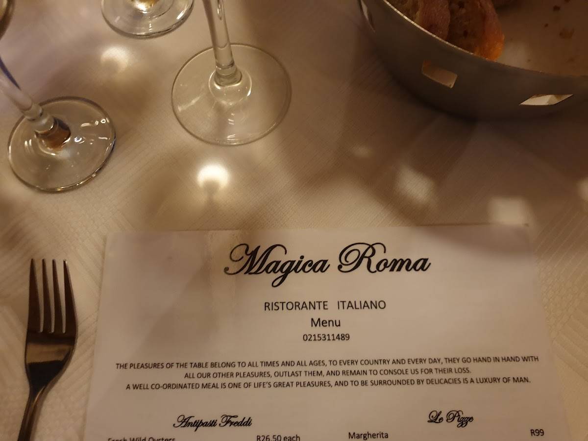 Menu at Magica Roma restaurant, Cape Town
