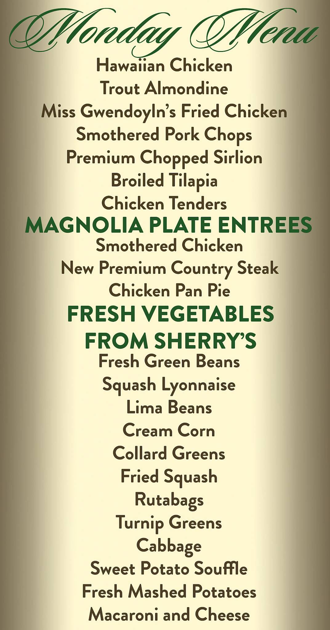 Menu at Magnolia Room Cafeteria, Tucker
