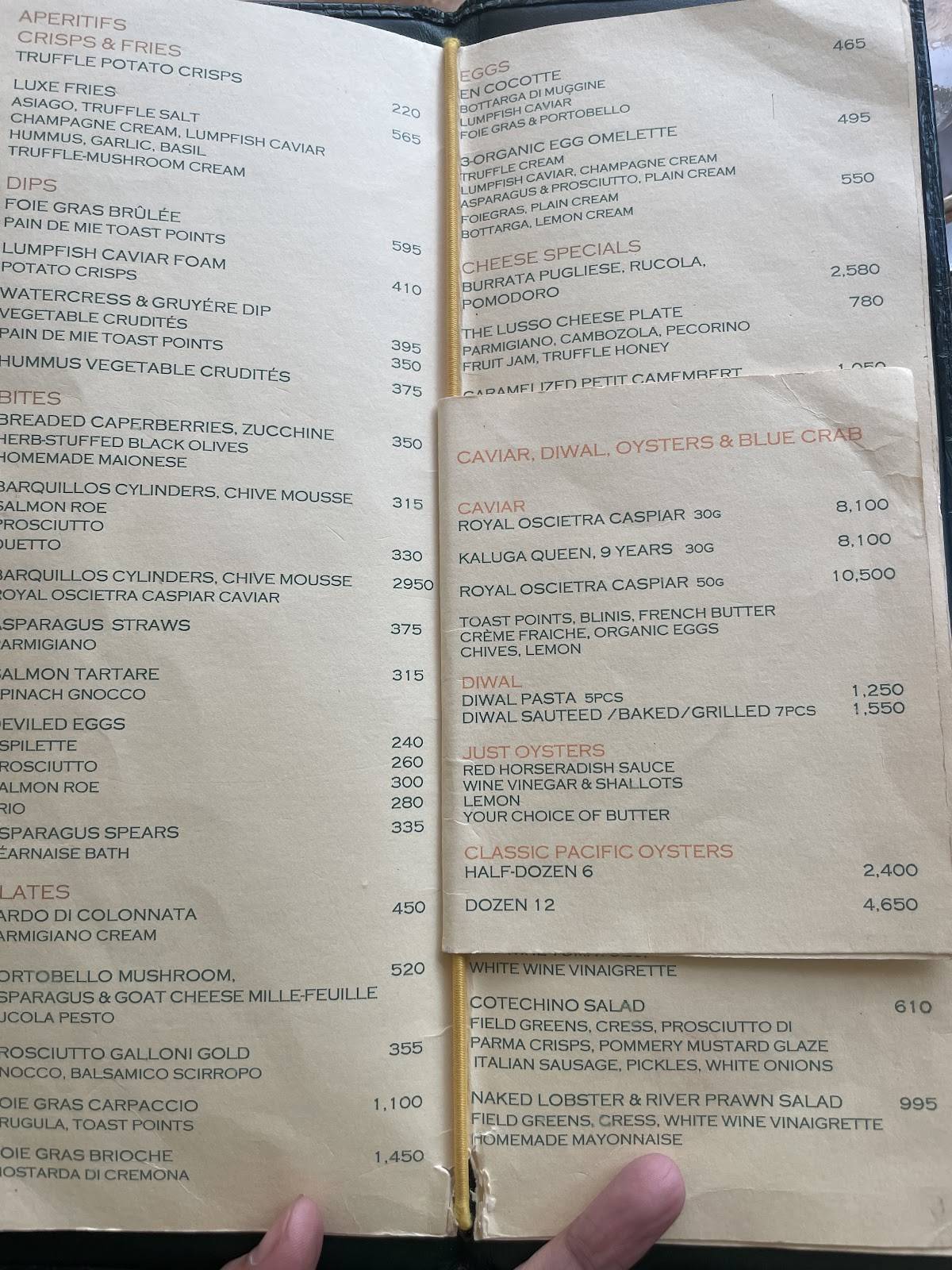 Menu at Lusso cafe, Makati, Legaspi Street