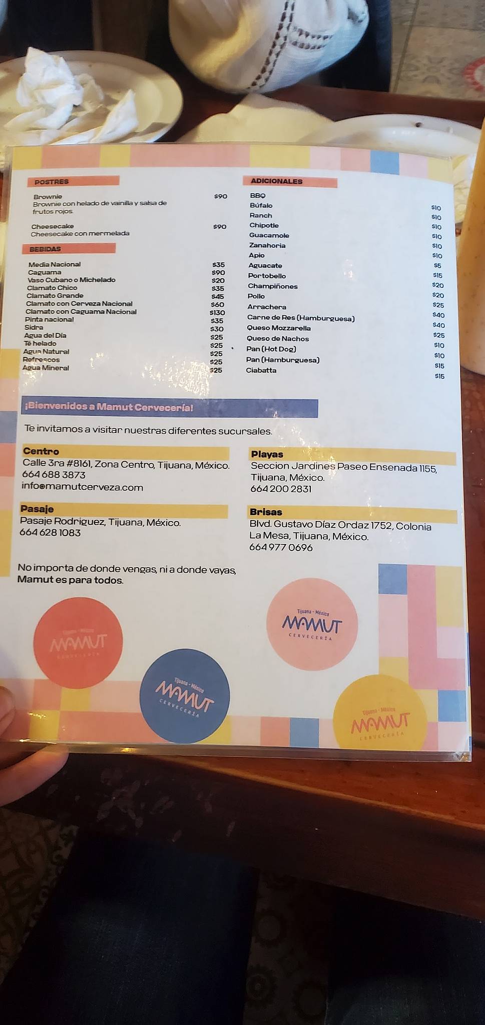 Carta del pub y bar Mamut Cervecería, Tijuana