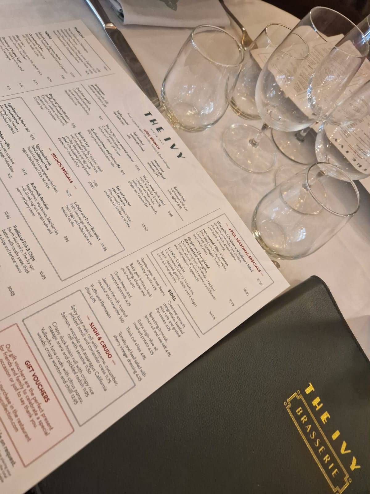 Menu at The Ivy Spinningfields Manchester restaurant, Manchester