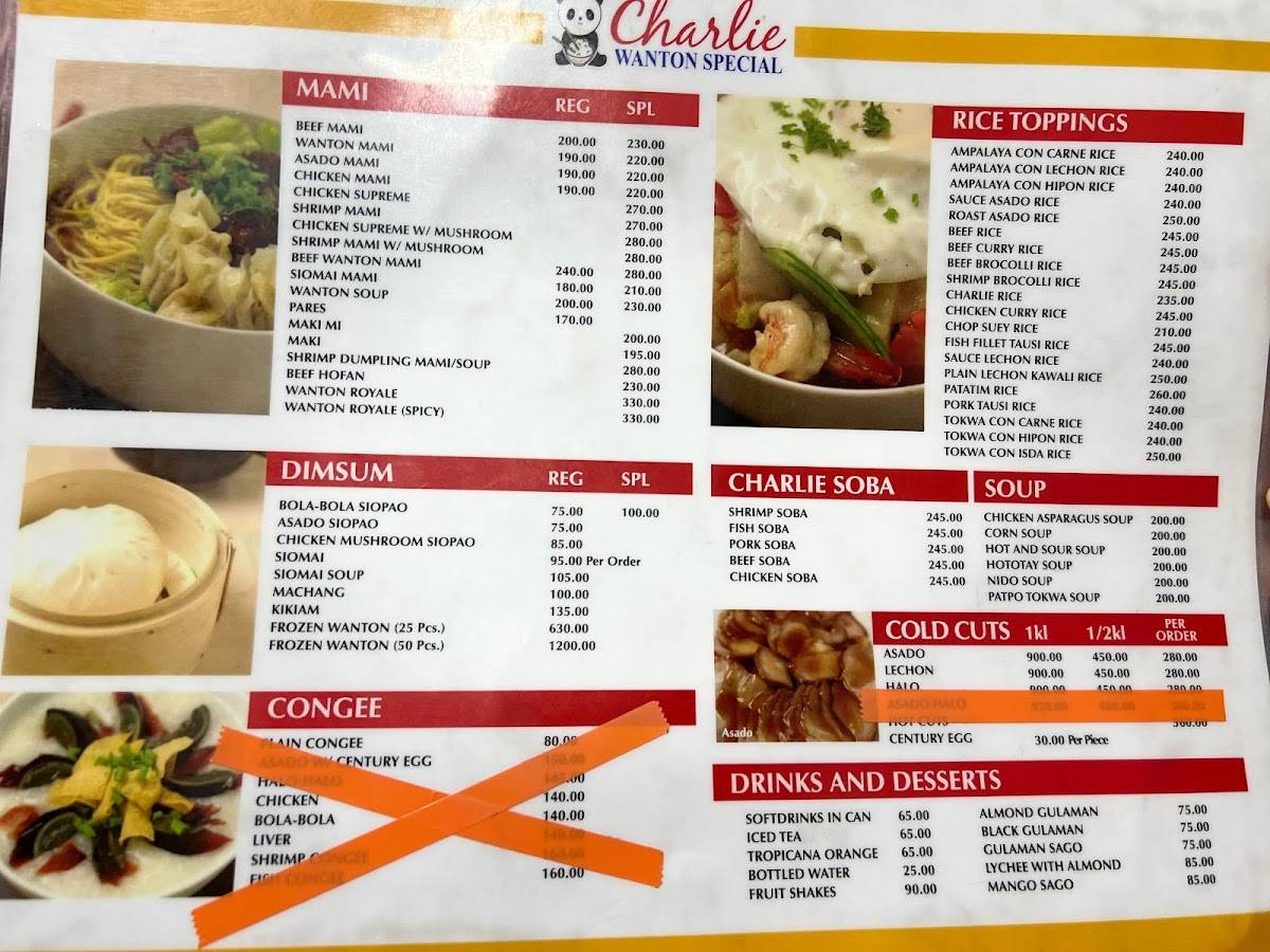 Menu at Charlie Wanton Special restaurant, Mandaluyong