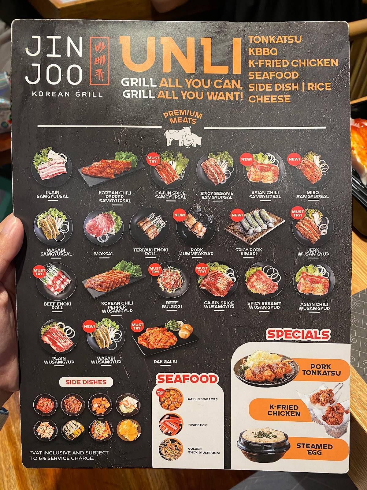 Menu at Jin Joo Korean Grill restaurant, Mandaluyong