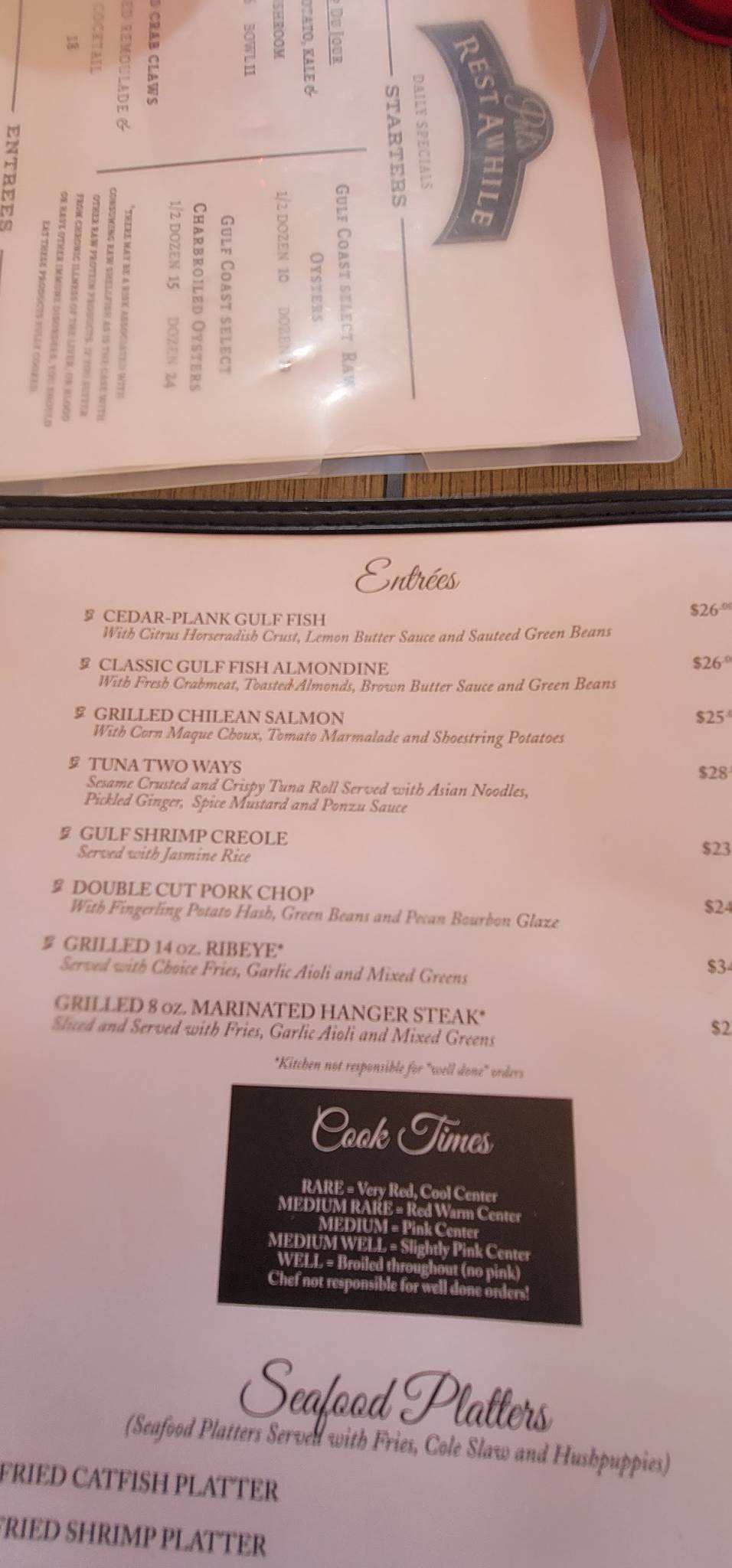Menu at Pat's Rest Awhile pub & bar, Mandeville