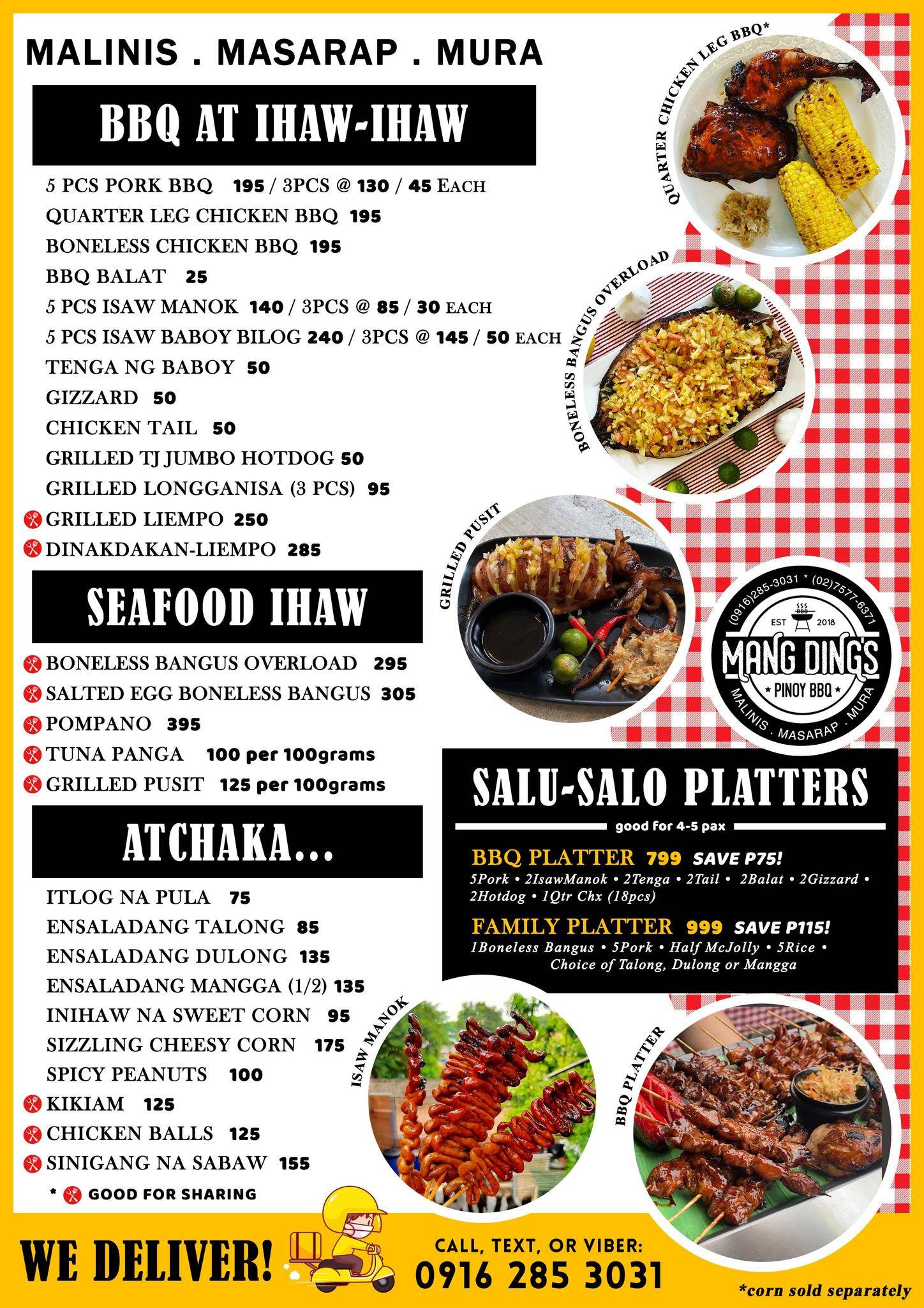 Carta de Mang Dings Pinoy BBQ, Mariquina