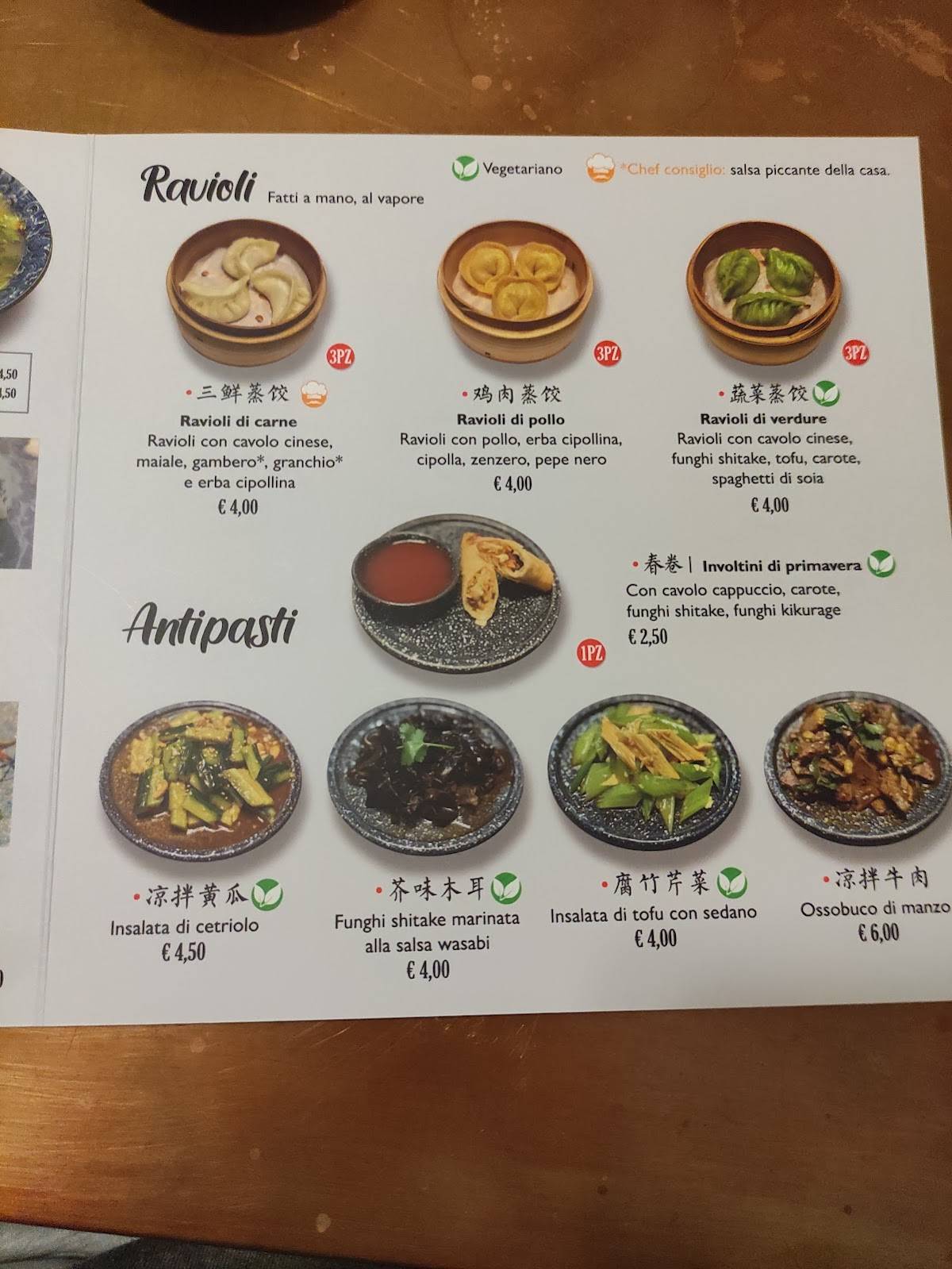 Speisekarte von Mani in Noodles restaurant, Mailand
